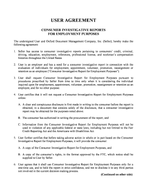 Fillable Online CONSUMER INVESTIGATIVE REPORTS FOR EMPLOYMENT PURPOSES ...