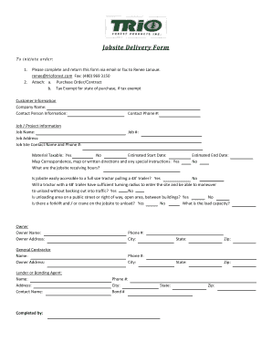 Fillable Online Jobsite Delivery Form - Trio Forest Products Inc Fax ...