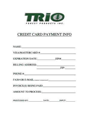 Fillable Online CREDIT CARD PAYMENT INFO NAME: VISA/MASTERCARD ...