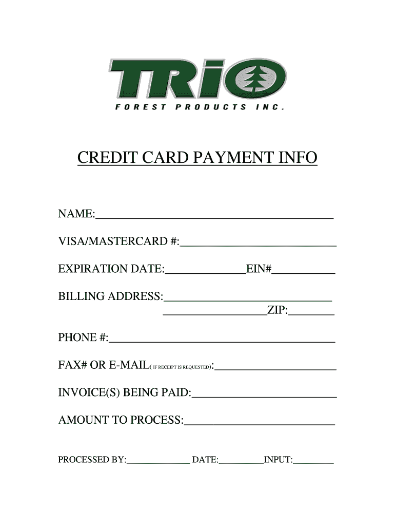 Fillable Online CREDIT CARD PAYMENT INFO NAME: VISA/MASTERCARD ...