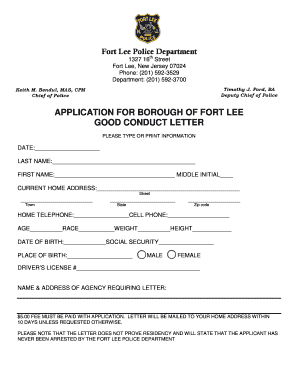 Fillable Online fortleepd Good Conduct Letter Application - Fort Lee ...
