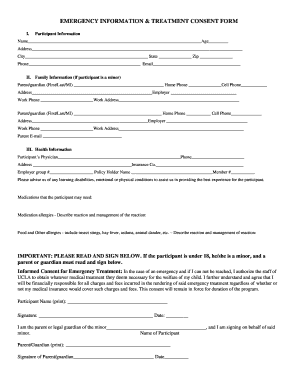 Fillable Online EMERGENCY INFORMATION TREATMENT CONSENT FORM Fax Email ...