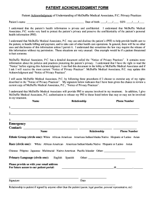 Fillable Online PATIENT ACKNOWLEDGMENT FORM Patient Acknowledgment of ...