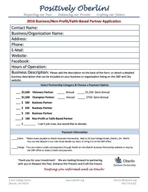 Fillable Online Business partner application - Oberlin Business ...