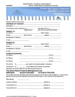 Fillable Online goodhome co Sample Tenancy Agreement - The Good Home ...