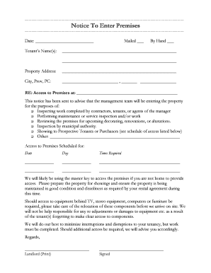 Fillable Online canadarealestateadvisor Notice To Enter Premises ...