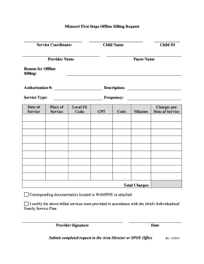 Fillable Online dese mo Missouri First Steps Offline Billing Request Missouri First Steps ...