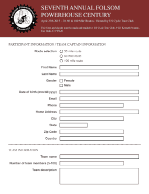 Fillable Online SEVENTH ANNUAL FOLSOM POWERHOUSE CENTURY Fax Email ...