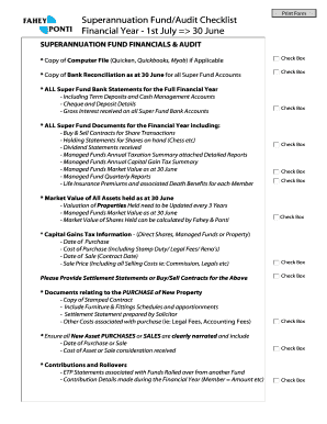 Fillable Online I Superannuation Fund/Audit Checklist Financial Year ...