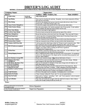 Fillable Online DRIVERS LOG AUDIT Fax Email Print - pdfFiller