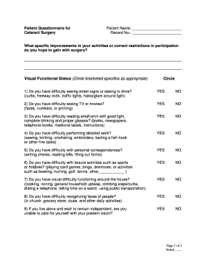 Fillable Online Patient Questionnaire for Cataract Surgery Patient Name ...