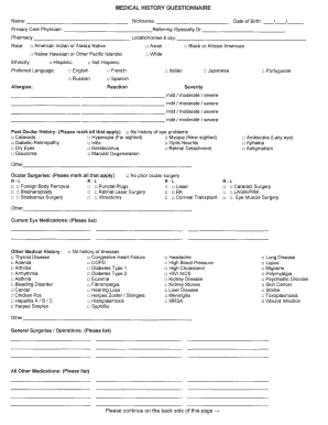Fillable Online MEDICAL HISTORY QUESTIONNAIRE Name: Nickname:Date of ...