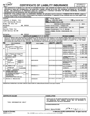 Fillable Online CERTIFICATE OF LIABILITY INSURANCE DATE (MM/DD/YYYY) 10 ...
