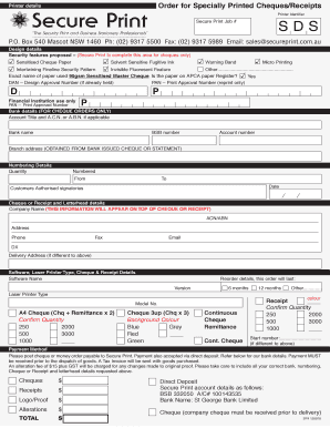 Fillable Online Cheque and Receipt Order Form 120978 Fax Email Print ...