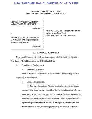 Fillable Online justice Case-Management Order US and State of Michigan ...