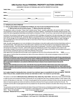 Fillable Online UBid Auction House PERSONAL PROPERTY AUCTION CONTRACT ...