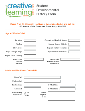 Fillable Online Student Developmental History Form Fax Email Print ...