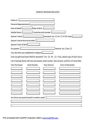 Fillable Online Probate Information Sheet Fax Email Print - pdfFiller