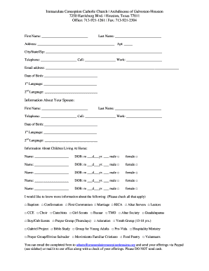 Fillable Online immaculateconceptionhouston New Parish Member Registration Form - Immaculate ...