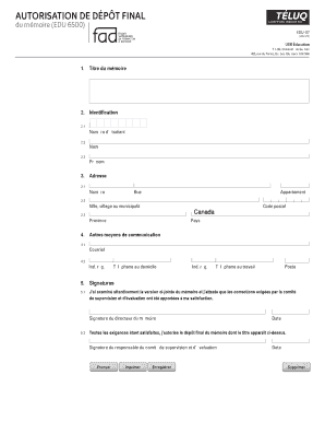 Fillable Online fad teluq Autorisation de d p t final du m moire (EDU ...
