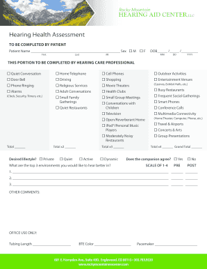 Fillable Online Hearing Health Assessment Form - Rocky Mountain Ear ...