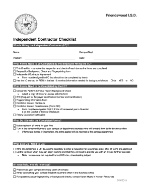 Fillable Online BIndependent Contractorb Checklist - Friendswood ISD ...