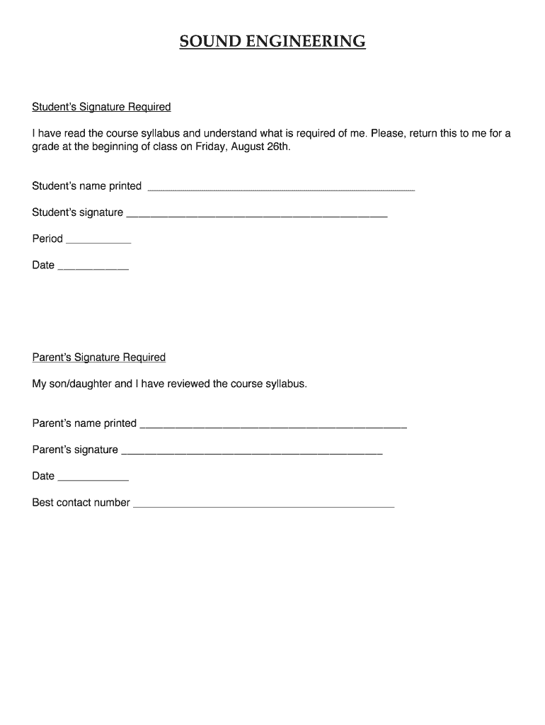 Fillable Online Syllabus - Sound Engineering - ZHS Bulldog Band Fax ...