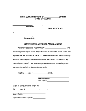 Fillable Online Verification for Motion to Amend ANSWER Fax Email Print ...