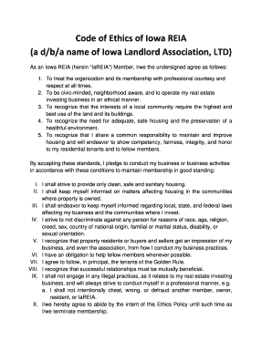 Fillable Online iareia Code of Ethics of Iowa REIA (a d/b/a name of ...