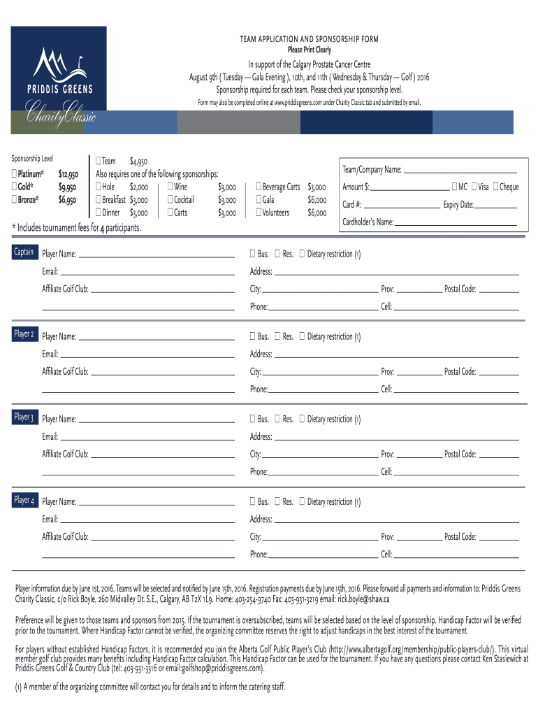Fillable Online Team application and sponsorship form Please Print Clearly Fax Email Print ...