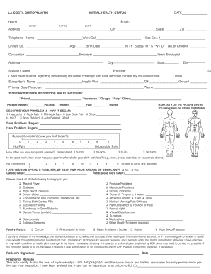 Fillable Online Initial Health Status - La Costa Chiropractic Fax Email ...