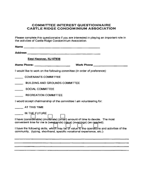 Fillable Online Castle Ridge Committee Interest Questionnaire Castle ...