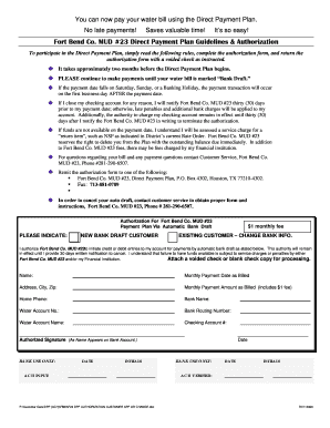 Fillable Online Direct Payment Plan Authorization Form - Fort Bend ...