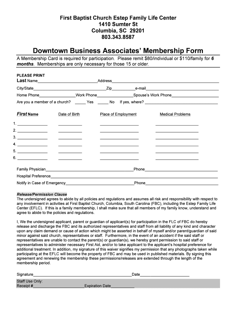 Fillable Online DBA Membership Form - First Baptist Church Fax Email ...