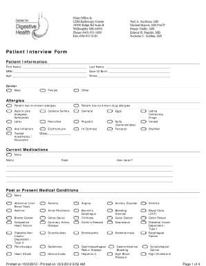 Fillable Online Patient Interview Form - bcdhwilloughbybbcomb Fax Email ...