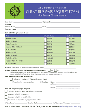 Fillable Online All POiNTs TraNsiT ClIeNT Bus PAss RequesT FORM Fax ...