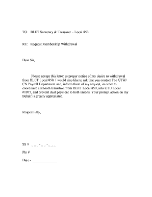 Fillable Online 1075 utu BLET Membership Withdrawl Form - United Transportation Union - 1075 utu ...
