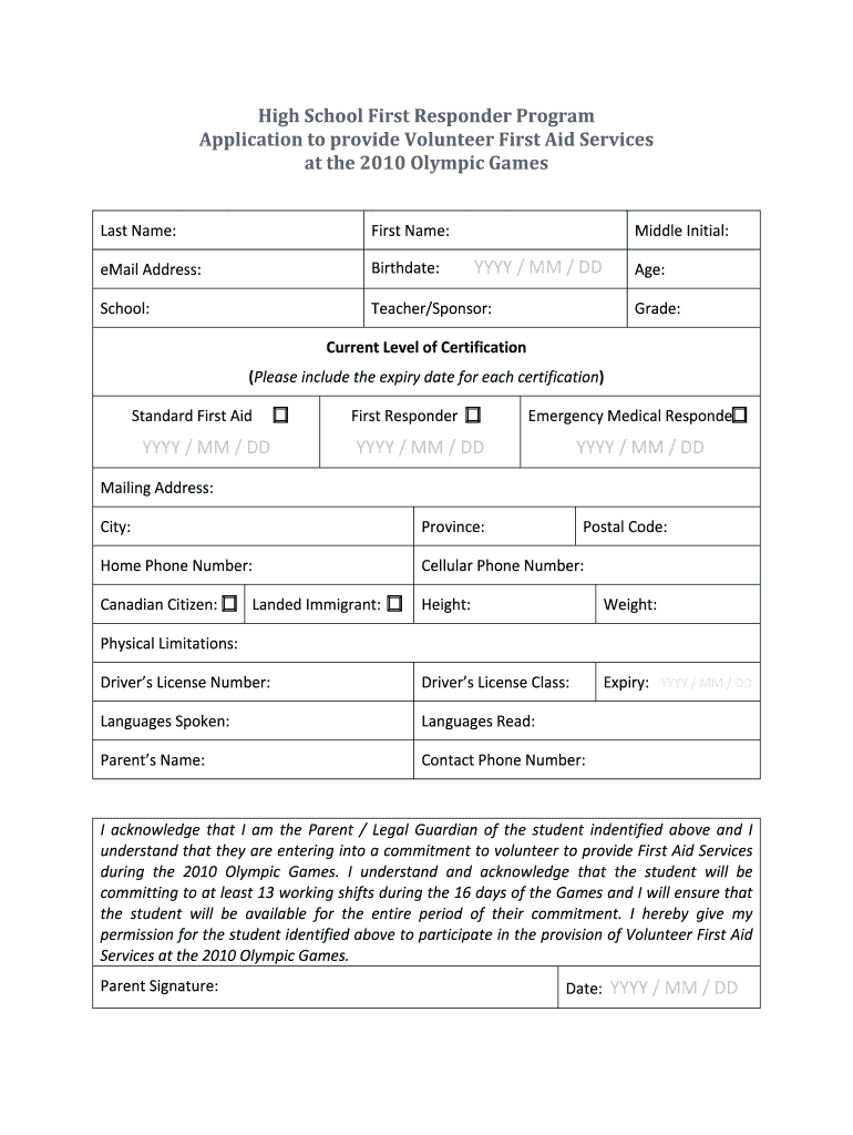 Fillable Online firstresponders High School First Responder Program Fax ...
