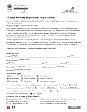 Fillable Online 1 Disaster Enrollment Form - Continental Inc Fax Email ...