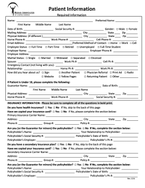 Fillable Online Patient Information Form Rev 113 Fax Email Print ...