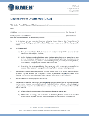 Fillable Online Limited Power Of Attorney LPOA - bbmfnbbcombau Fax ...