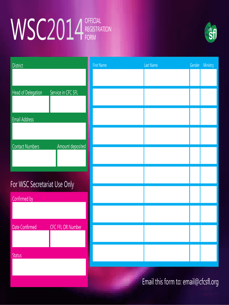 Fillable Online cfcsfl OFFICIAL REGISTRATION FORM For WSC Secretariat Use Only Email this form ...