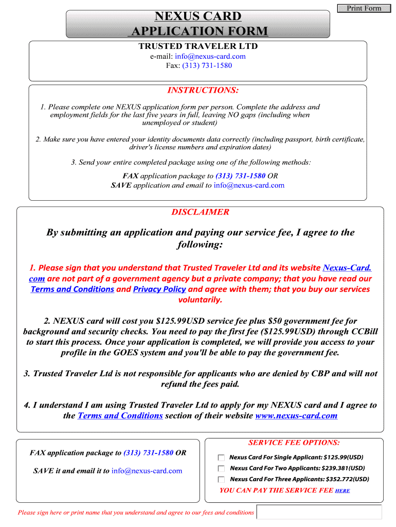 Fillable Online BNEXUSb bCARDb APPLICATION FORM Fax Email Print - pdfFiller