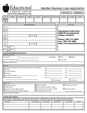 Fillable Online org Member Business Loan Application for credit union ...