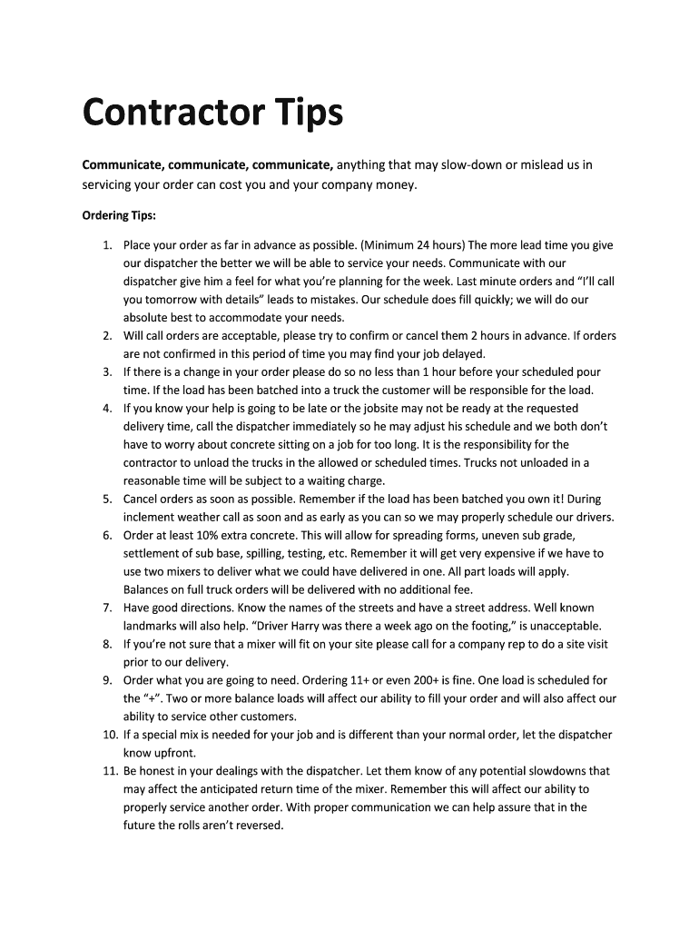 Fillable Online Contractor Tips Fax Email Print - pdfFiller