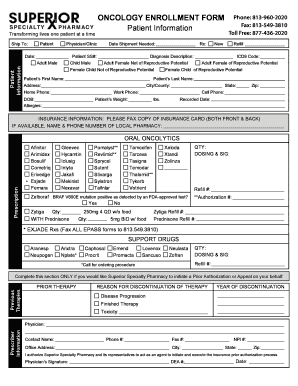 Fillable Online ONCOLOGY ENROLLMENT FORM Phone 813-960-2020 SPECIALTY ...