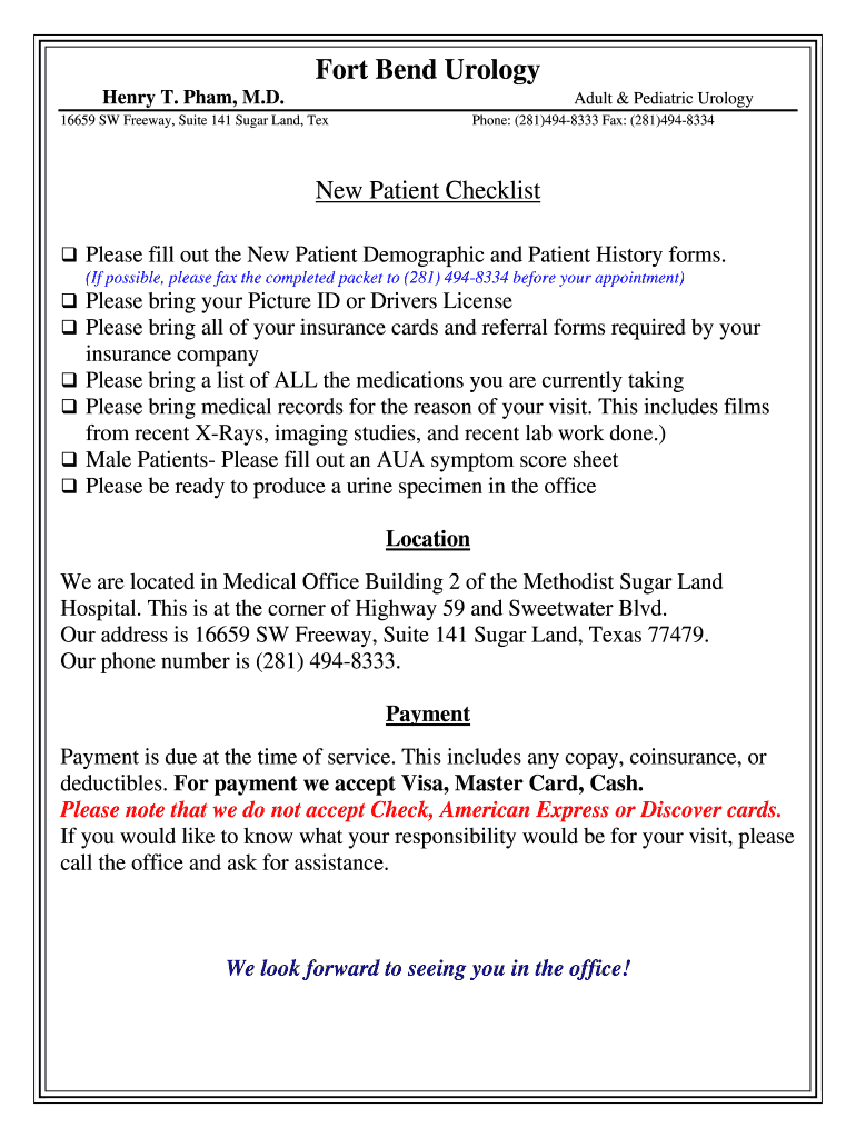 Fillable Online New patient checklistdoc Fax Email Print - pdfFiller