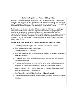 Fillable Online Curtis Kindergarten and Preschool Biting Policy Fax ...