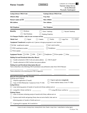 Fillable Online loc Patron Transfer Fax Email Print - pdfFiller