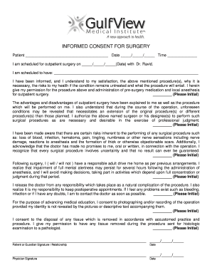 Fillable Online INFORMED CONSENT FOR SURGERY - GulfView Medical Fax ...